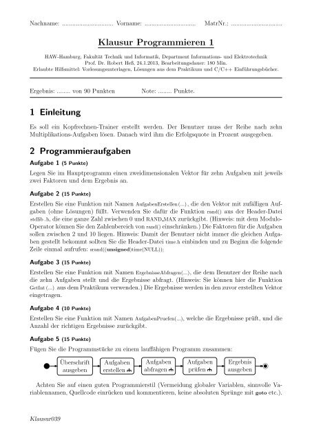 Klausur Programmieren 1 1 Einleitung 2 ... - Rrhess.de