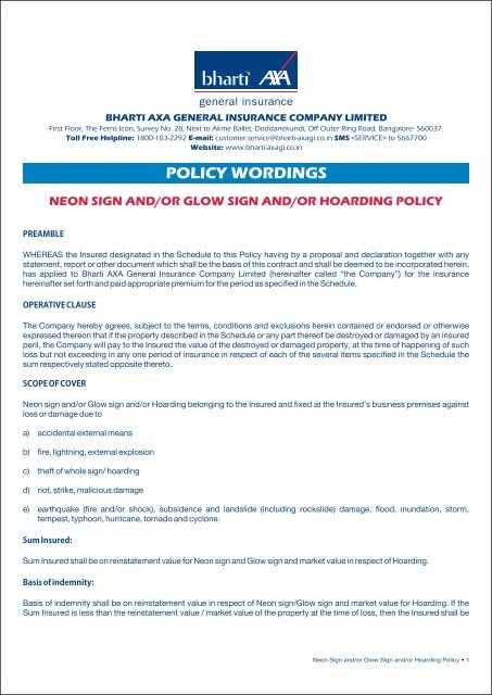Neon Sign Policy Wordings - IRDA