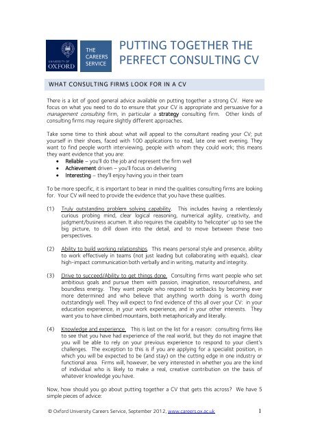 putting together the perfect consulting cv - The Careers Service