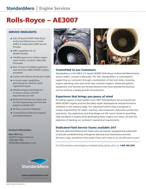 Rolls-Royce â AE3007 - Standard Aero