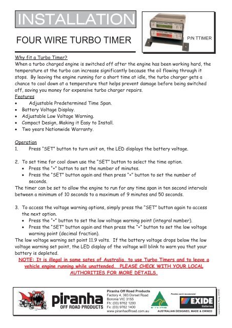 Turbo Timer Wiring Diagram FIZZ | Turbo Timer 908 Universal Kit With