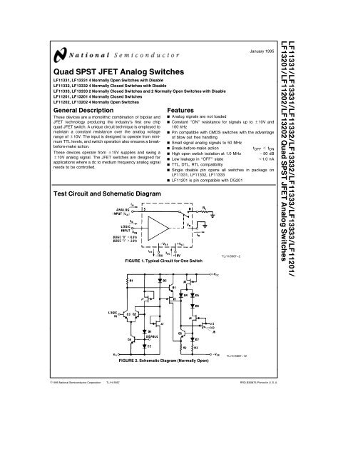 Quad SPST JFET Analog Switches - Datasheet Catalog