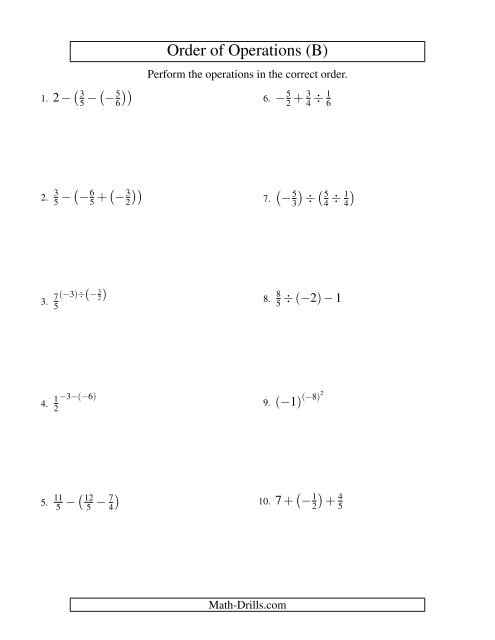 Order Of Operations Worksheet Fractions Order Of Operations Order Of Operations Worksheet Fractions Order Of Operations