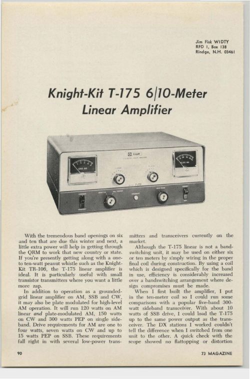 Knight-Kit T-175 6/10-Meter Linear Amplifier - Nostalgic Kits Central