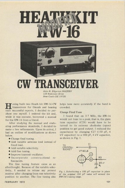Modified Heathkit HW-16 CW Transceiver - Nostalgic Kits Central