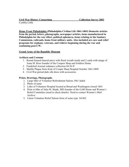 Home Front Philadelphia - Civil War History Consortium