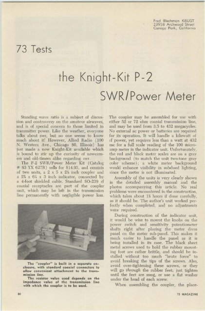 the Knight-Kit P-2 SWR/Power Meter - Nostalgic Kits Central