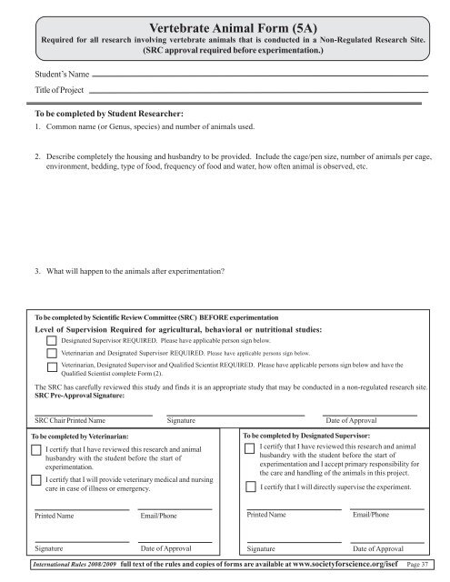 Vertebrate Animal Form (5A)