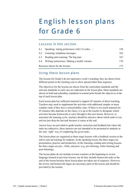 English Lesson Plans For Grade 6