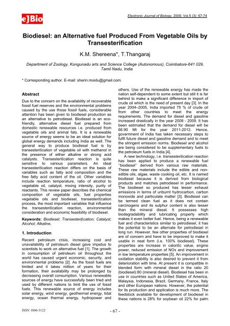 Biodiesel: an Alternative fuel Produced From Vegetable Oils by ...