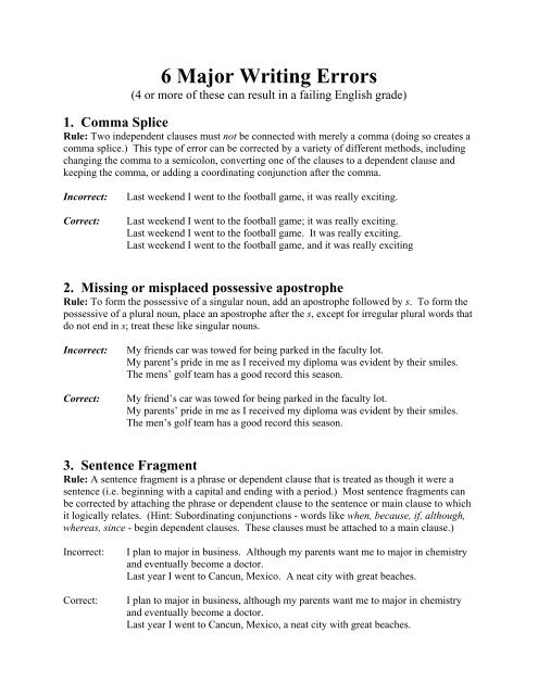 Six major writing errors