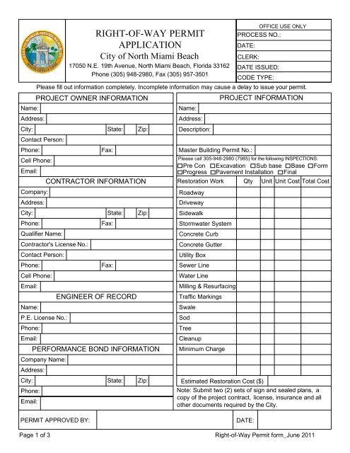 ROW Permit - City of North Miami Beach