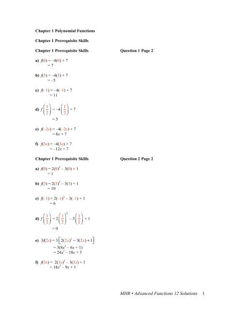 MHR • Advanced Functions 12 Solutions 1