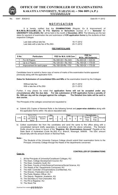 office of the controller of examinations - Kakatiya University