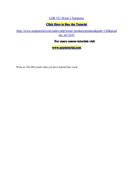 LDR 531 Week 3 Summary