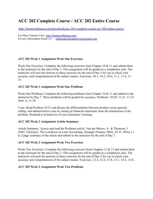 ACC 202 Complete Course / ACC 202 Entire Course