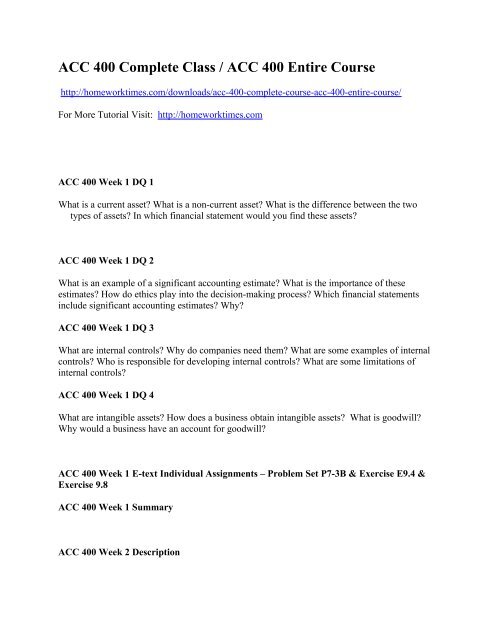 ACC 400 Complete Class / ACC 400 Entire Course