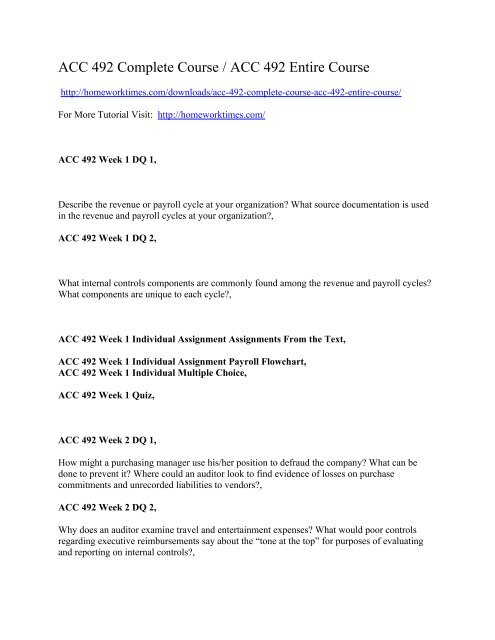 ACC 492 Complete Course / ACC 492 Entire Course
