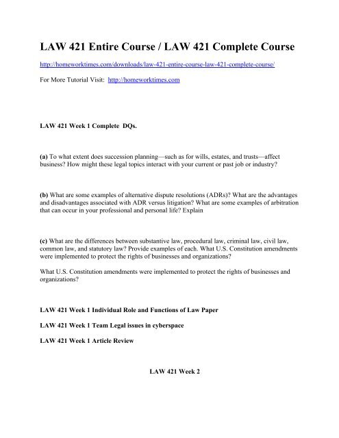 LAW 421 Entire Course / LAW 421 Complete Course