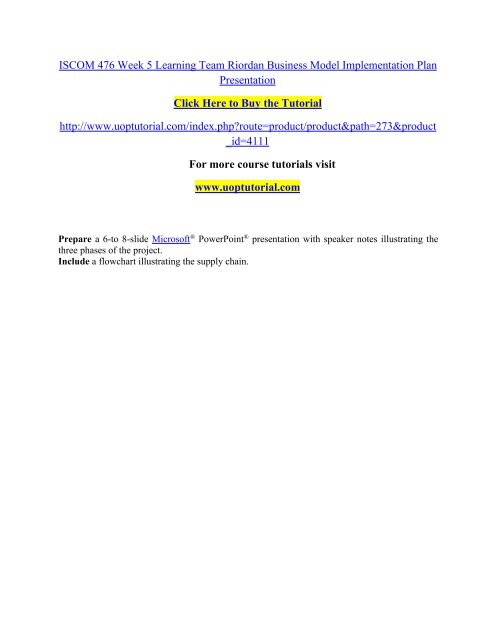 ISCOM 476 Week 5 Learning Team Riordan Business Model Implementation ...