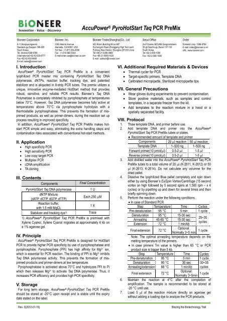 AccuPowerÂ® PyroHotStart Taq PCR PreMix - Bioneer