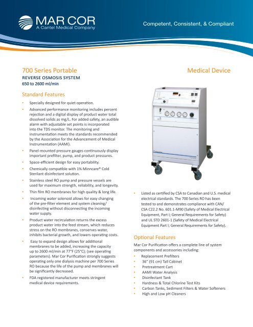 700 Series RO System Datasheet - Mar Cor Purification