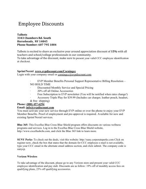 See full list of Employee Discounts - Corning Community College