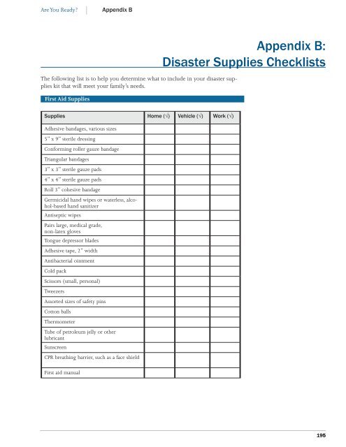 Disaster Supplies Checklist