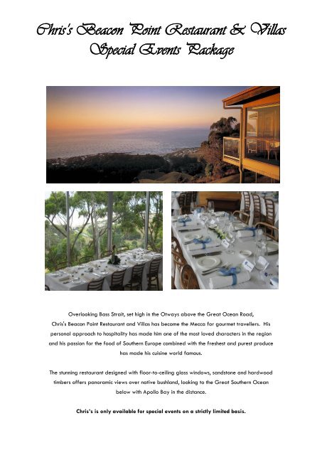 Chris's Beacon Point Restaurant & Villas Special Events Package