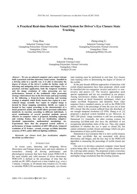 A Practical Real-time Detection Visual System for Driver's Eye - ijcte
