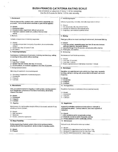 BUSH-FRANCIS CATATONIA RATING SCALE