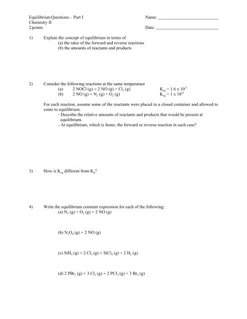 Equilibrium questions worksheet