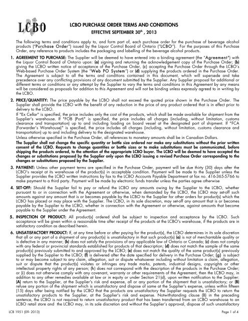 Purchase Order Terms and Conditions - Doing Business with LCBO