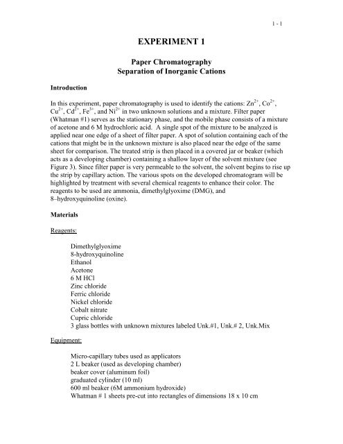Paper Chromatography Separation of Inorganic Cations
