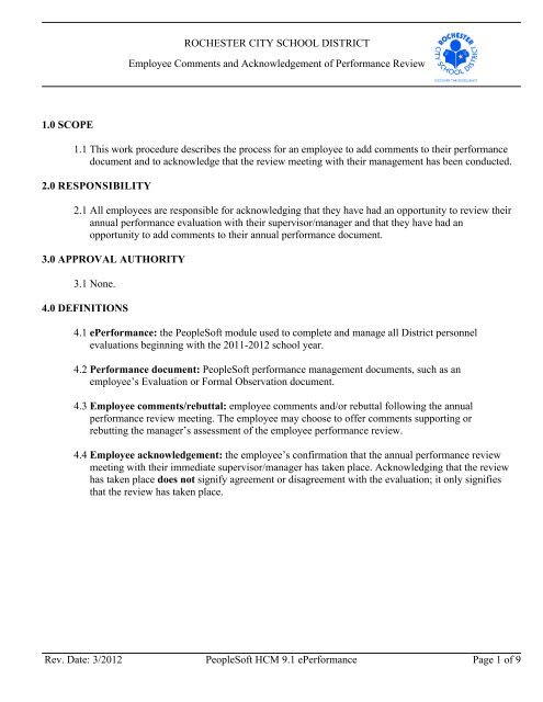 Employee Comments and Acknowledgement - Rochester City ...
