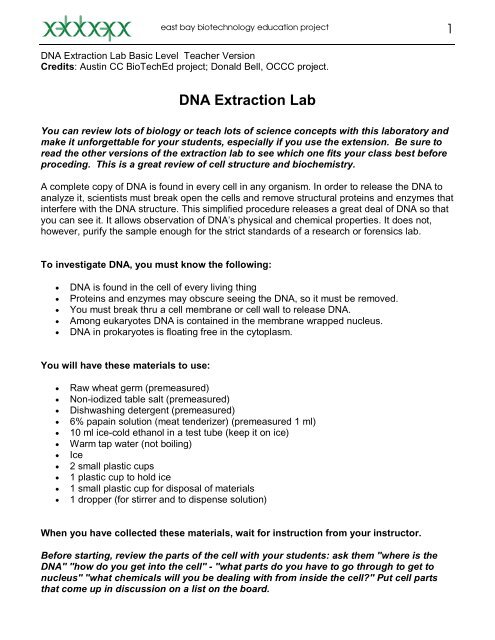 DNA Extraction Lab - East Bay Bioscience Educators Network