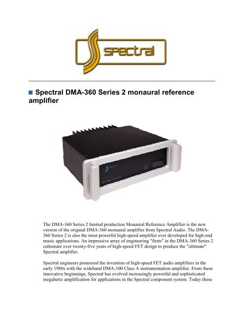 Spectral DMA-360 Series 2 monaural reference amplifier - MIT Cables
