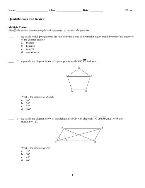 ExamView - Quadrilaterals Unit Review.tst