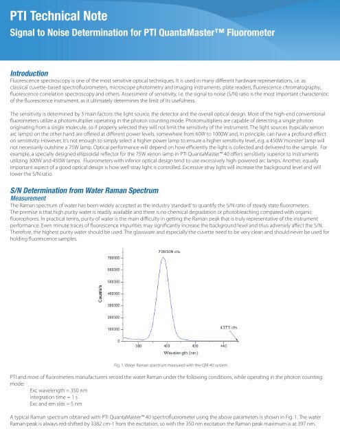 Signal to Noise Determination for PTI QuantaMasterÃ¢Â„Â¢ Fluorometer
