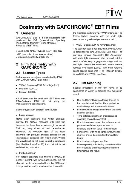 Dosimetry with GAFCHROMIC EBT Films - PTW