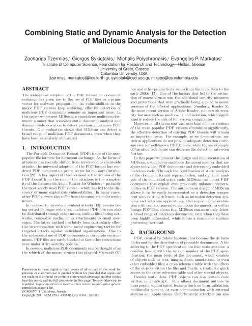 Combining Static And Dynamic Analysis For The Detection Of Ics