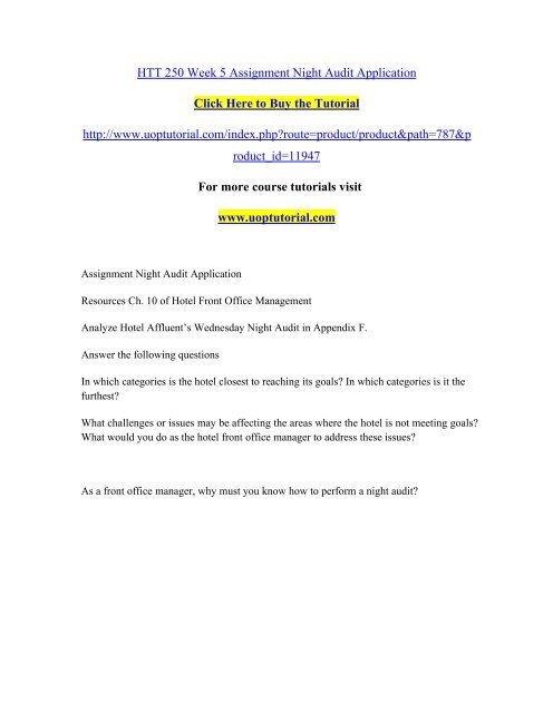 HTT 250 Week 5 Assignment Night Audit Application
