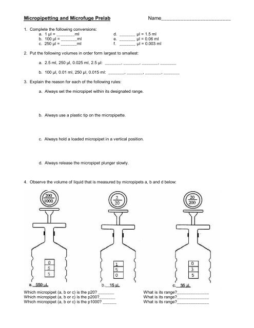 Micropipetting and Microfuge Prelab