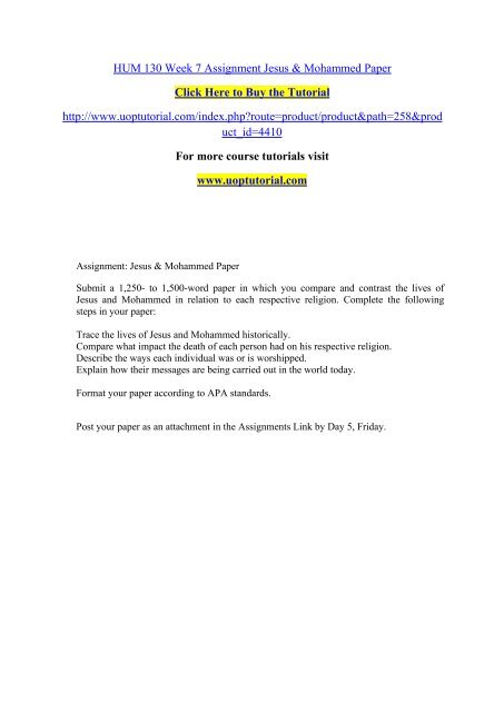HUM 130 Week 7 Assignment Jesus & Mohammed Paper