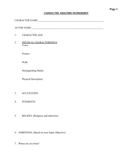CHARACTER ANALYSIS WORKSHEET
