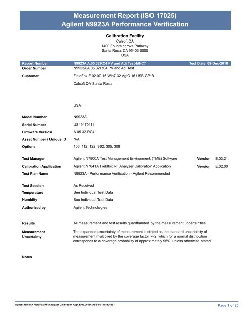 Measurement Report (ISO 17025) - Agilent Technologies