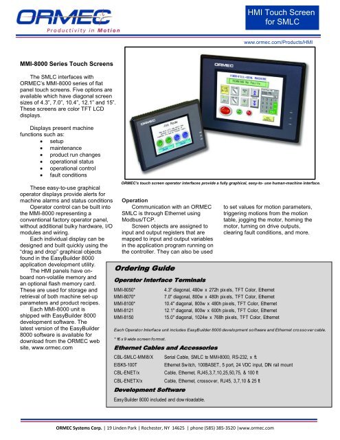 HMI Touch Screen Options for SMLC - Ormec