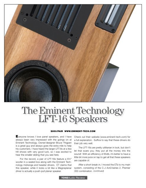 The Eminent Technology LFT-16 Speakers