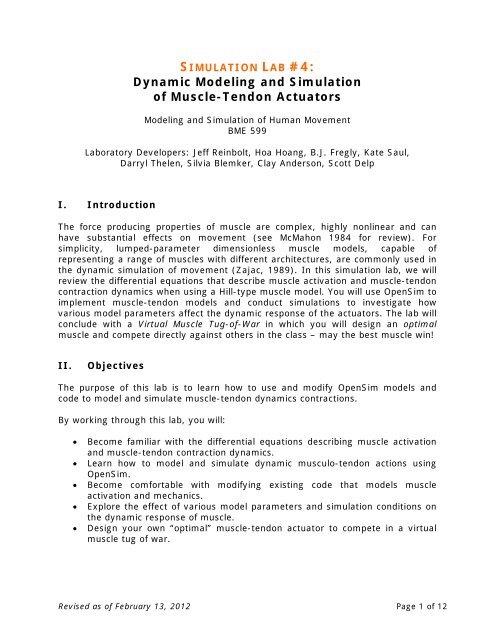 Dynamic Modeling and Simulation of Muscle-Tendon Actuators