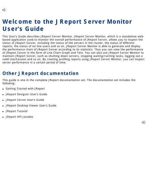 Welcome to the JReport Server Monitor User's Guide